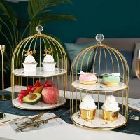 China Ceramic Cake Stand 3 Tier Birdcage Design Dessert Display Tray for Afternoon Tea 27x27x49 cm for sale