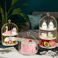 China Ceramic Cake Stand 3 Tier Birdcage Design Dessert Display Tray for Afternoon Tea 27x27x49 cm for sale