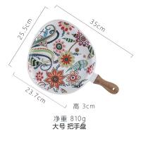 China Nordic Ceramic Steak Plate 35x25cm Oval Dinner Tray with Wooden Handle for Restaurant Tableware for sale