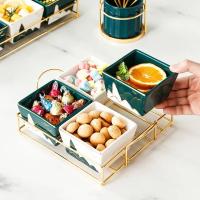 China Ceramic Snack Plate Set 4 Piece Gold Rim Dried Fruit Dessert Bowl Salad Nut Storage Dish Tableware for sale