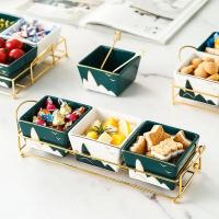 China Ceramic Snack Plate Set 4 Piece Gold Rim Dried Fruit Dessert Bowl Salad Nut Storage Dish Tableware for sale