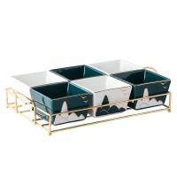 China Ceramic Snack Plate Set 4 Piece Gold Rim Dried Fruit Dessert Bowl Salad Nut Storage Dish Tableware for sale