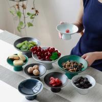 China Green Glaze Ceramic Fruit Plate 12x6 cm Asian Zen Dessert Server for Tea Time for sale