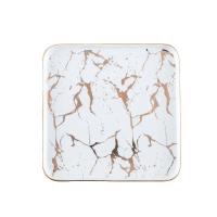China Marble Ceramic Dinner Plates 8 Inch Matte Gold Rim Square Steak Plate Set of 4 for sale