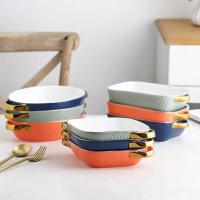 China Ceramic Rectangular Baking Dish with Handle 25x25x5 cm Porcelain Salad Bowl Lasagna Pan Oven Safe for sale