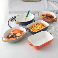 China Ceramic Rectangular Baking Dish with Handle 25x25x5 cm Porcelain Salad Bowl Lasagna Pan Oven Safe for sale