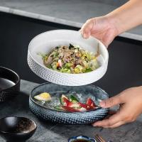 China Retro Japanese Ceramic Dinner Plate 18.5cm Noodle Bowl Salad Dish for Home Restaurant for sale