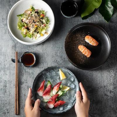 China Retro Japanese Ceramic Dinner Plate 18.5cm Noodle Bowl Salad Dish for Home Restaurant for sale