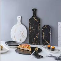 China Creative Marble Stripe Large Rectangle And Round Ceramic Pizza Plate Cookware Porcelain Sushi Tableware for sale