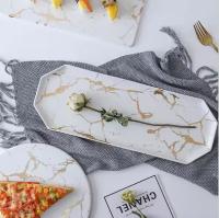 China Creative Marble Stripe Large Rectangle And Round Ceramic Pizza Plate Cookware Porcelain Sushi Tableware for sale