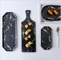 China Creative Marble Stripe Large Rectangle And Round Ceramic Pizza Plate Cookware Porcelain Sushi Tableware for sale