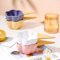 China Ceramic Handle Bowl 16.8cm Heart Shape Dessert Bowl 4 Colors Ice Cream Cup Fruit Bowl for sale