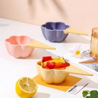 China Ceramic Handle Bowl 16.8cm Heart Shape Dessert Bowl 4 Colors Ice Cream Cup Fruit Bowl for sale