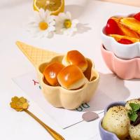 China Ceramic Handle Bowl 16.8cm Heart Shape Dessert Bowl 4 Colors Ice Cream Cup Fruit Bowl for sale