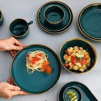 China Wholesale Nordic Dark Green Fine Bone China Dinnerware Set 30cm Ceramic Plates for sale