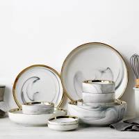 China 6-User 20-Piece Luxury Bone China Dinnerware Set Porcelain Rice Salad Noodles Bowl Soup Plates for sale