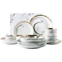 China 6-User 20-Piece Luxury Bone China Dinnerware Set Porcelain Rice Salad Noodles Bowl Soup Plates for sale