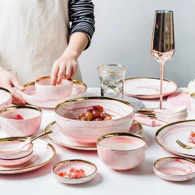 China 6-User 20-Piece Luxury Bone China Dinnerware Set Porcelain Rice Salad Noodles Bowl Soup Plates for sale