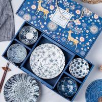China Japanese Style Handmade Ceramic Dinnerware Set Blue and White Ramen Bowl 34x15x23 cm 3 kg for sale