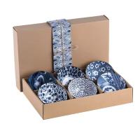 China 4.5 Inch Japanese Ceramic Bowl Gift Set 6 Piece Blue White Porcelain Dinnerware 11.5cm for sale