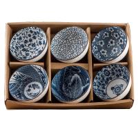 China 4.5 Inch Japanese Ceramic Bowl Gift Set 6 Piece Blue White Porcelain Dinnerware 11.5cm for sale