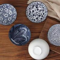 China 4.5 Inch Japanese Ceramic Bowl Gift Set 6 Piece Blue White Porcelain Dinnerware 11.5cm for sale