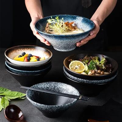 China Japanese Style Ceramic Ramen Bowl Set 7 8 9 Inch Large Rice Noodle Soup Bowls for Restaurant for sale