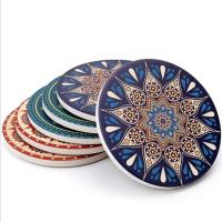 China Custom Absorbent Ceramic Coaster 10.3cm Anti-Slip Cork Bottom Sublimation Round Cup Mat for sale
