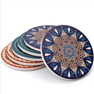 China Custom Absorbent Ceramic Coaster 10.3cm Anti-Slip Cork Bottom Sublimation Round Cup Mat for sale
