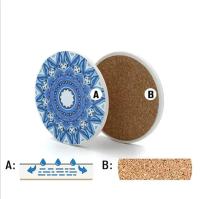 China Custom Absorbent Ceramic Coaster 10.3cm Anti-Slip Cork Bottom Sublimation Round Cup Mat for sale