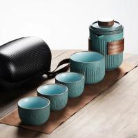 China Ceramic Kung Fu Tea Set 250ml Teapot with 3 Cups Portable Travel Tea Ceremony Set for sale