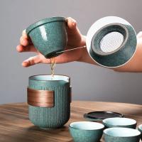 China Ceramic Kung Fu Tea Set 250ml Teapot with 3 Cups Portable Travel Tea Ceremony Set for sale