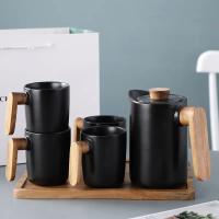 China Nordic Ceramic Tea Set with Wooden Handle Teapot 1100ml and Cups 350ml Gift Set for sale