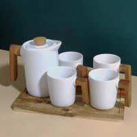 China Nordic Ceramic Tea Set with Wooden Handle Teapot 1100ml and Cups 350ml Gift Set for sale