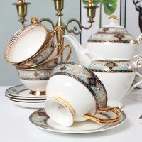 China Ethiopian Habesha Coffee Set 6 Cups Ceramic Vintage Coffee Table Set with Saucers Spoons Pot for sale