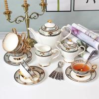 China Ethiopian Habesha Coffee Set 6 Cups Ceramic Vintage Coffee Table Set with Saucers Spoons Pot for sale