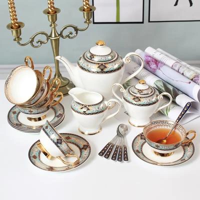 China Ethiopian Habesha Coffee Set 6 Cups Ceramic Vintage Coffee Table Set with Saucers Spoons Pot for sale
