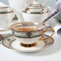 China Ethiopian Habesha Coffee Set 6 Cups Ceramic Vintage Coffee Table Set with Saucers Spoons Pot for sale