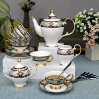 China Ethiopian Habesha Coffee Set 6 Cups Ceramic Vintage Coffee Table Set with Saucers Spoons Pot for sale
