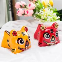 China Ceramic Tiger Shape Money Bank Phone Stand Holder 15cm Color Glazed Custom Logo for sale