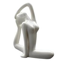 China Ceramic Yoga Lady Figurine 11cm White Porcelain Fitness Art Statue Home Decor Ornament for sale