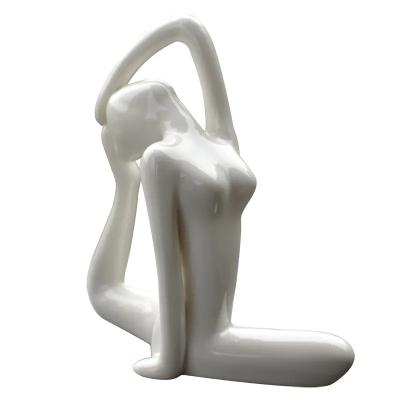 China Ceramic Yoga Lady Figurine 11cm White Porcelain Fitness Art Statue Home Decor Ornament for sale