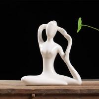 China Ceramic Yoga Lady Figurine 11cm White Porcelain Fitness Art Statue Home Decor Ornament for sale