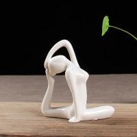 China Ceramic Yoga Lady Figurine 11cm White Porcelain Fitness Art Statue Home Decor Ornament for sale