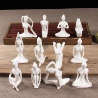 China Ceramic Yoga Lady Figurine 11cm White Porcelain Fitness Art Statue Home Decor Ornament for sale