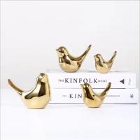 China Ceramic Golden Bird Ornament Modern Tabletop Figurine 12.7cm Home Decor for sale