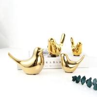 China Ceramic Golden Bird Ornament Modern Tabletop Figurine 12.7cm Home Decor for sale