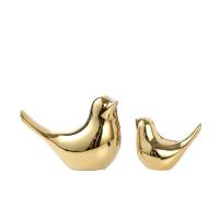 China Ceramic Golden Bird Ornament Modern Tabletop Figurine 12.7cm Home Decor for sale