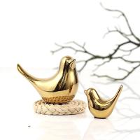 China Ceramic Golden Bird Ornament Modern Tabletop Figurine 12.7cm Home Decor for sale