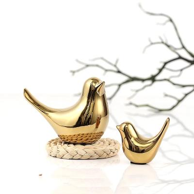 China Ceramic Golden Bird Ornament Modern Tabletop Figurine 12.7cm Home Decor for sale